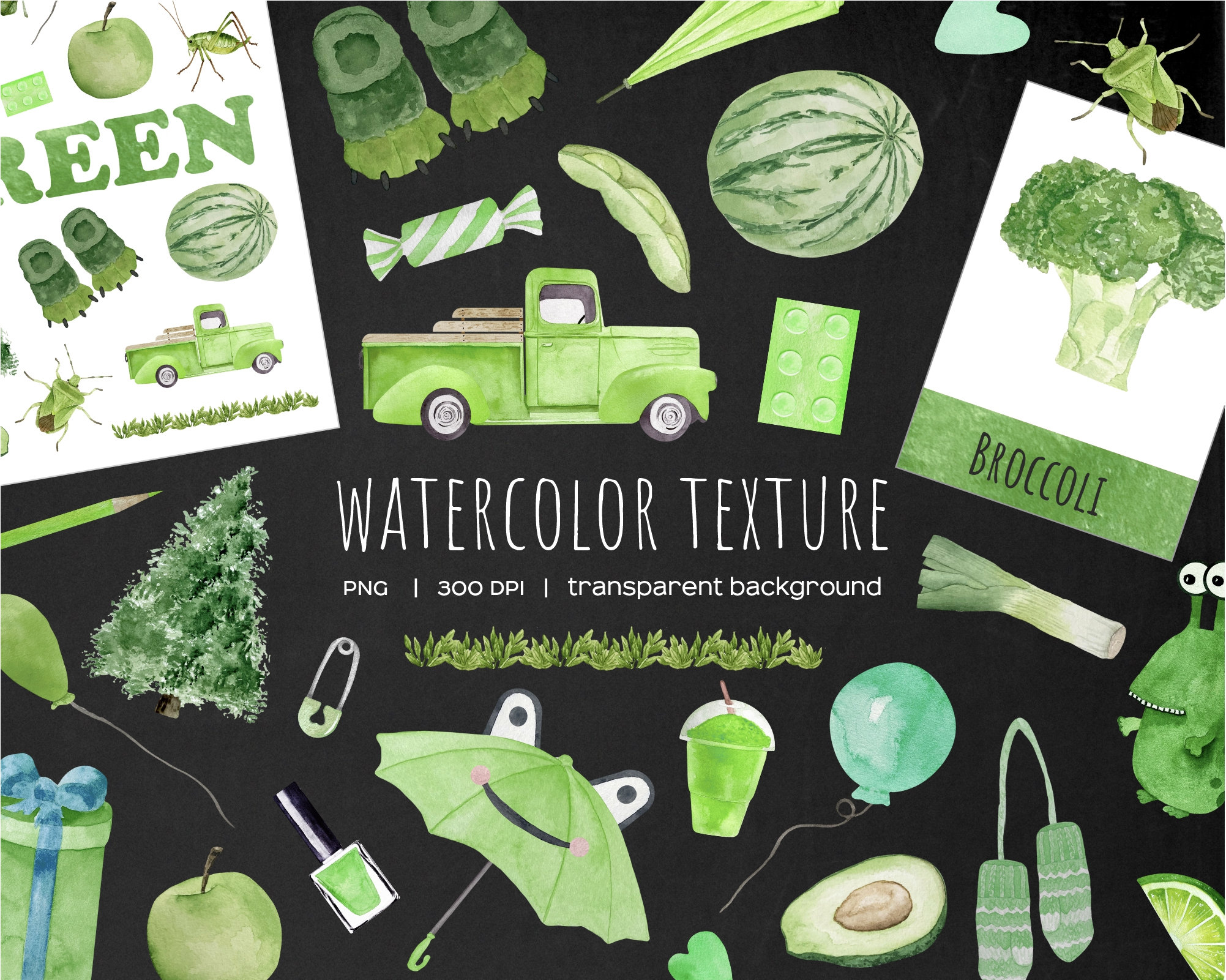 Watercolor Green Clipart: Educational Kids Learning Set (51 PNG) - Etsy