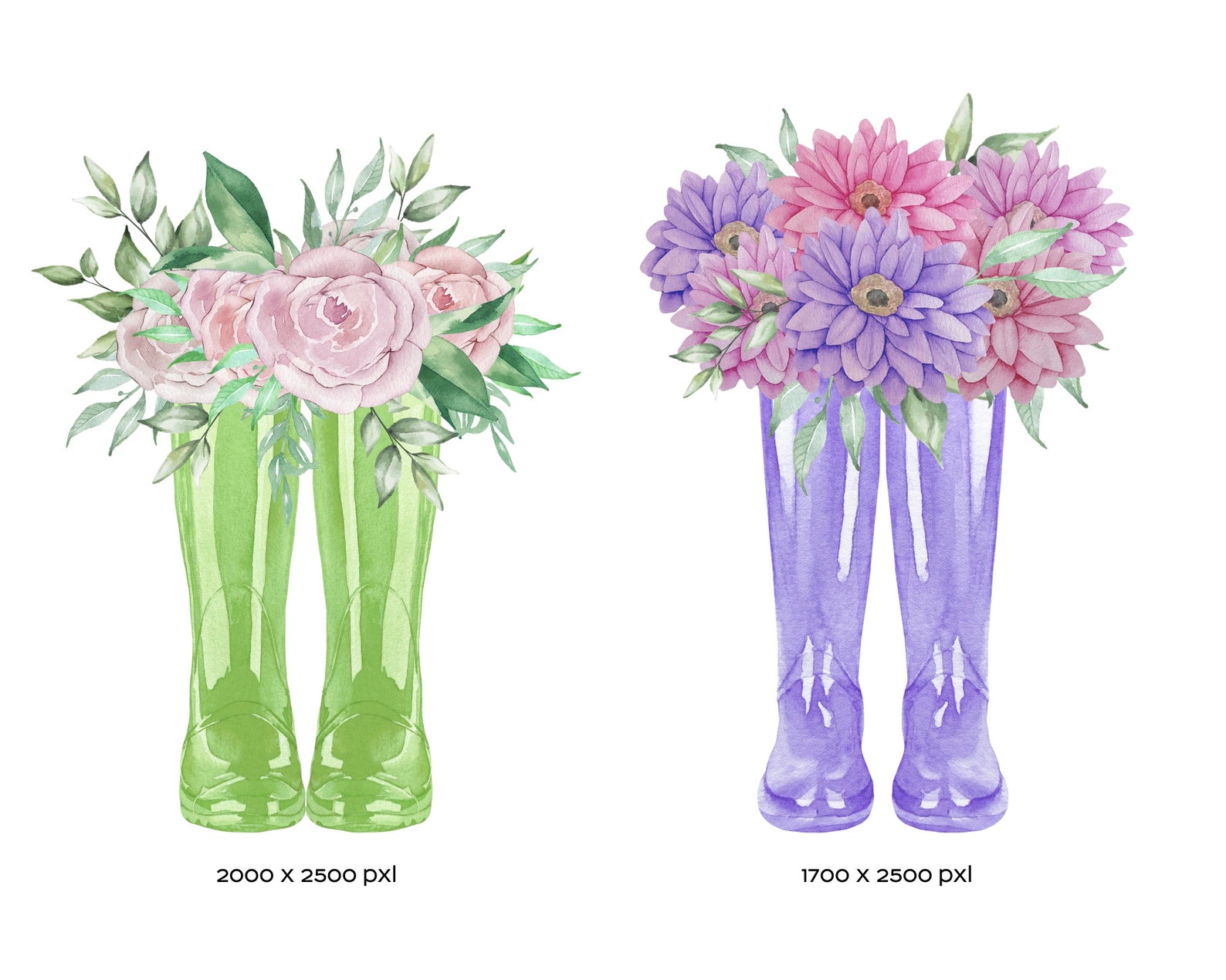 Watercolor Wellies With Flowers Clipart. Floral Rain Boots - 6 PNG ...
