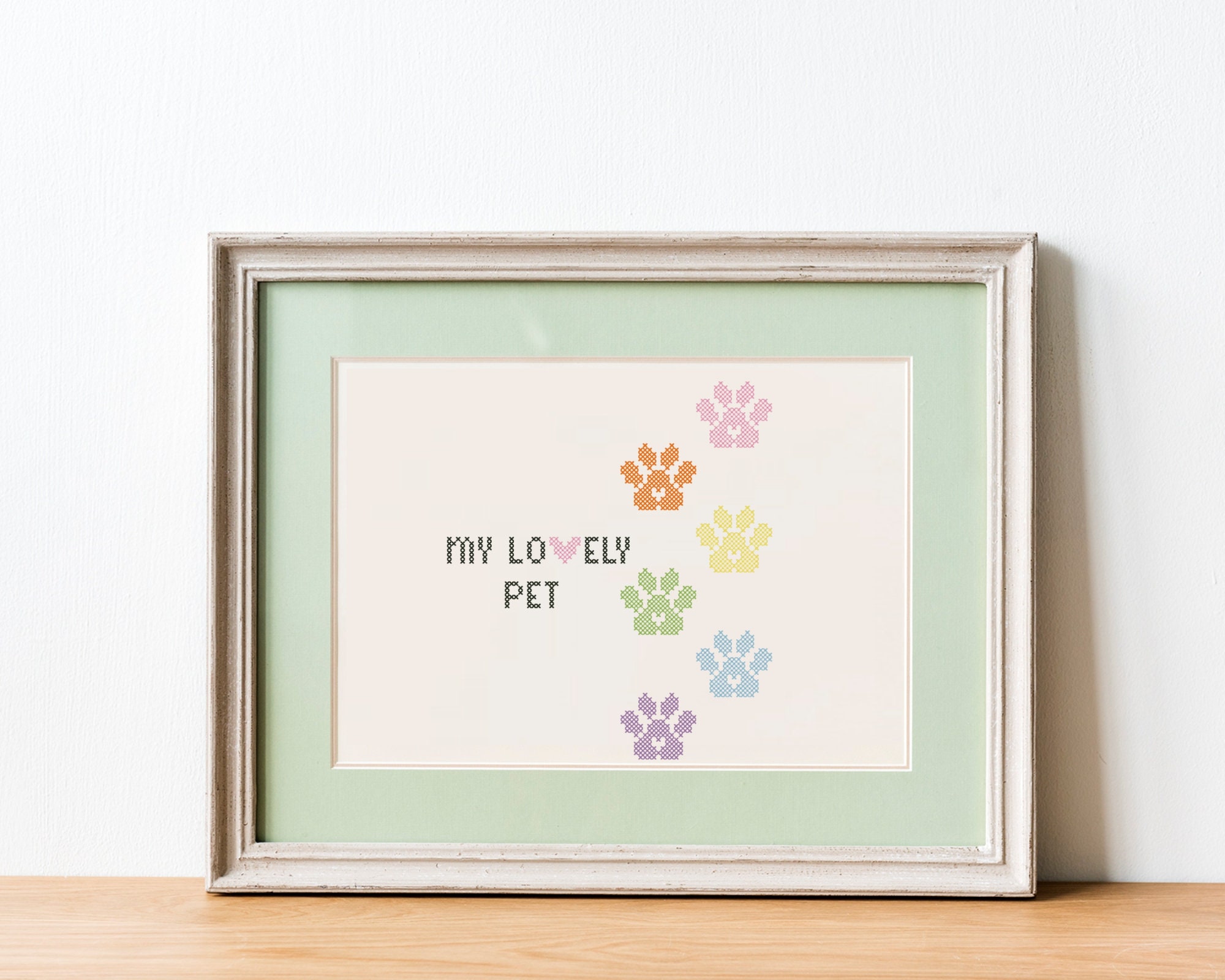 Colorful Paw Footprint Cross Stitch Pattern PDF. Paw Dog Embroidery ...