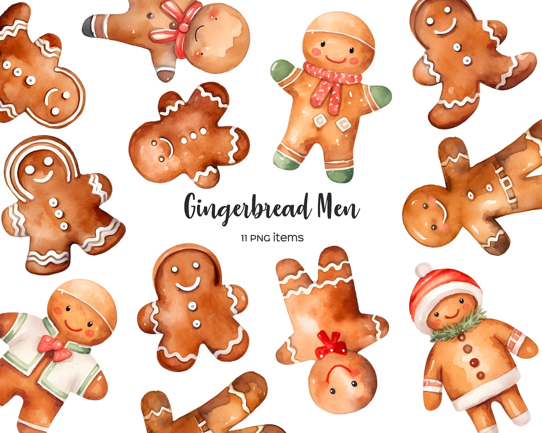 Watercolor Gingerbread Men Clipart: Christmas PNG (digital Download) - Etsy