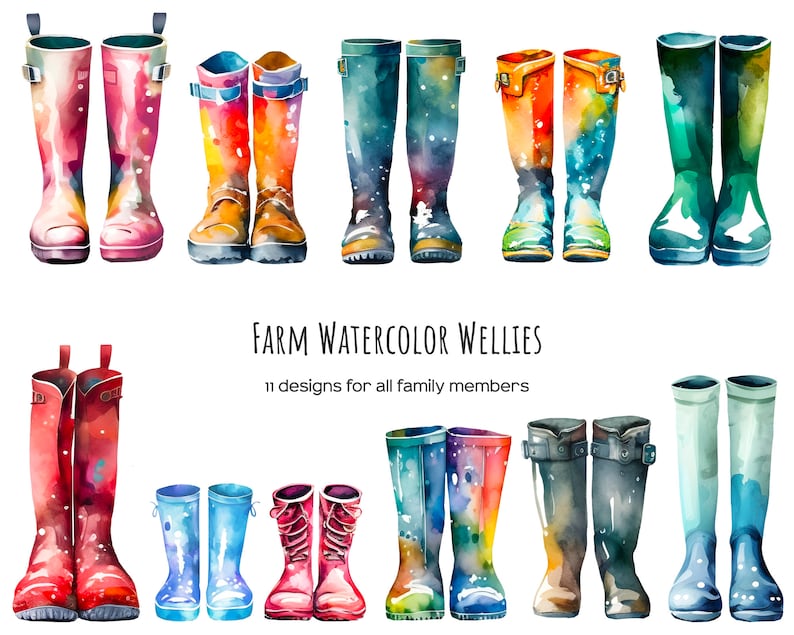 Watercolor Wellies Clipart: Farm Rain Boots Set (PNG Digital Download ...