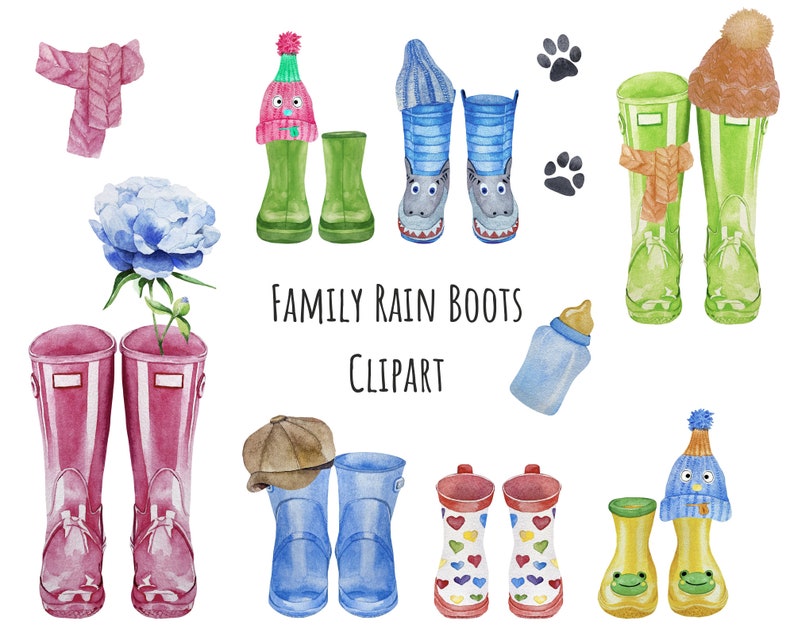 Watercolor Family Welly Boot Clipart for Personalised Family - Etsy