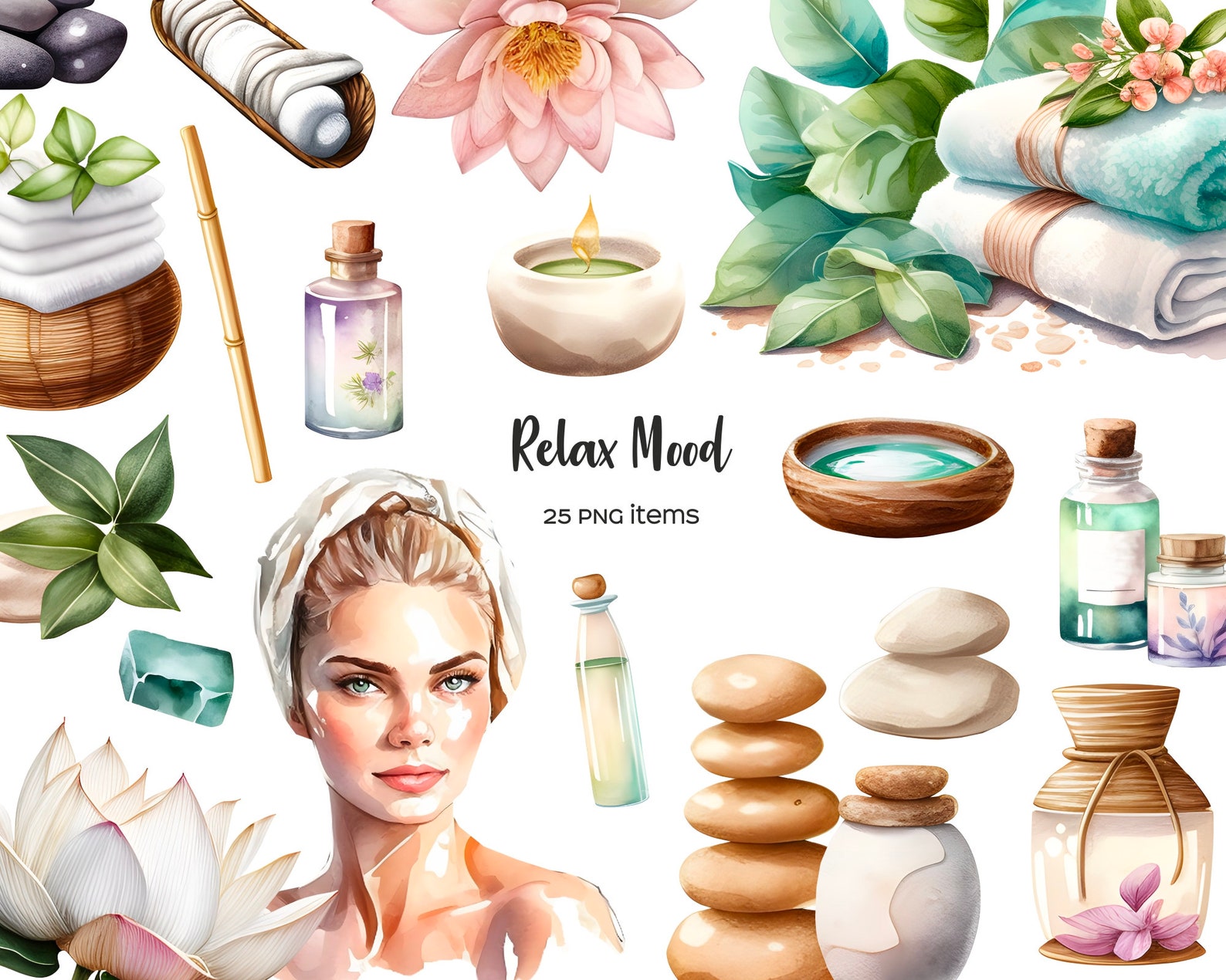 Watercolor Spa Clipart. Relax Clip Art. Spa Time, Massage PNG. Wellness ...
