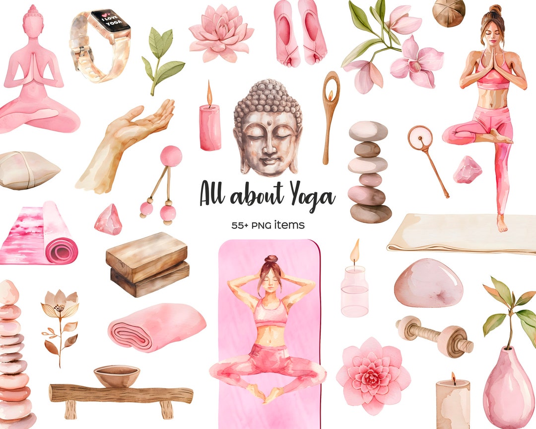 Watercolor Yoga Clipart: Pink Beige Meditation PNG Set (digital ...