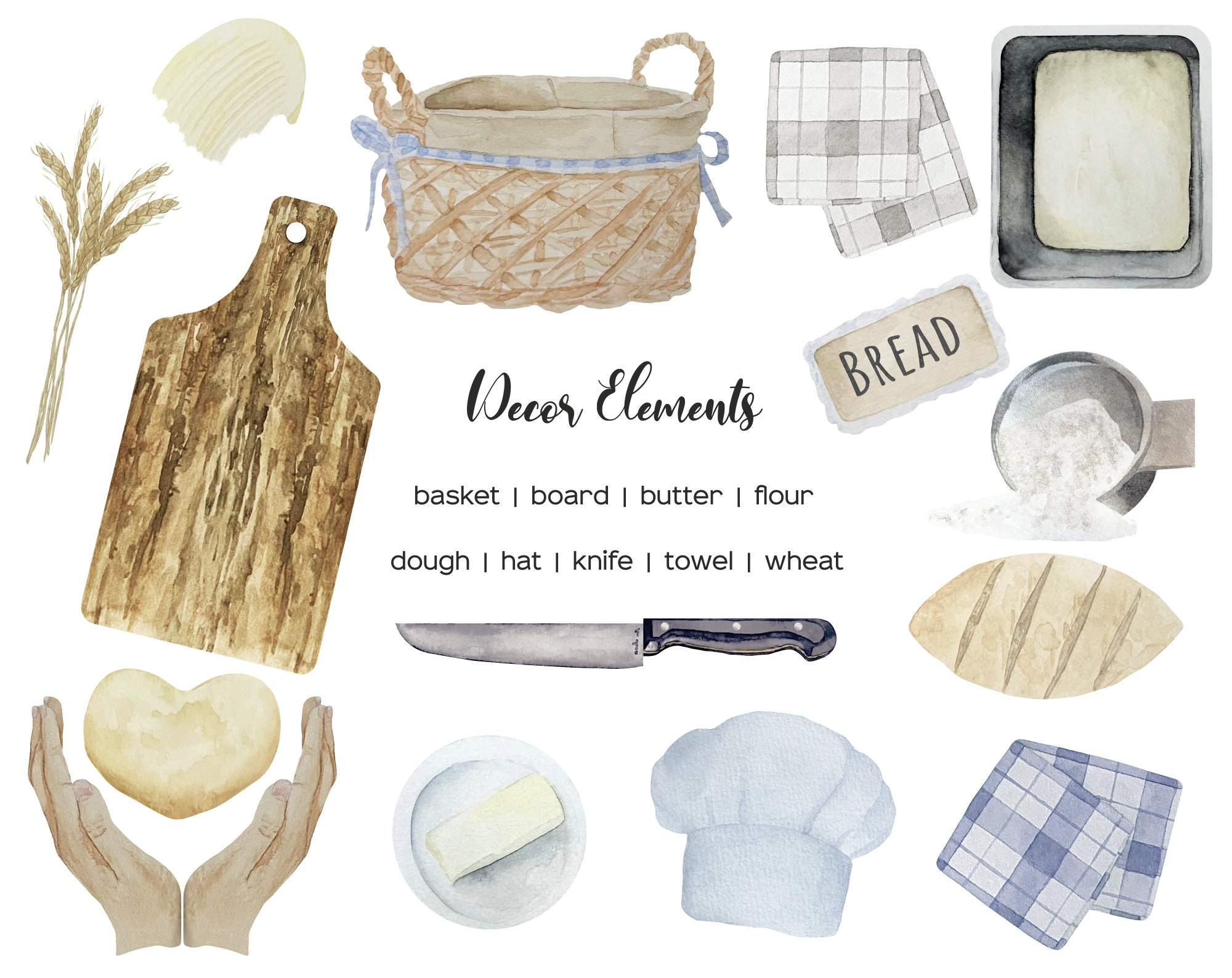 Watercolor Bread Clipart. Watercolor Baking Clip Art. Bakery Watercolor ...