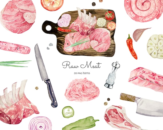 Watercolor Raw Meat Clipart. Fresh Meat Slice Illustration. - Etsy