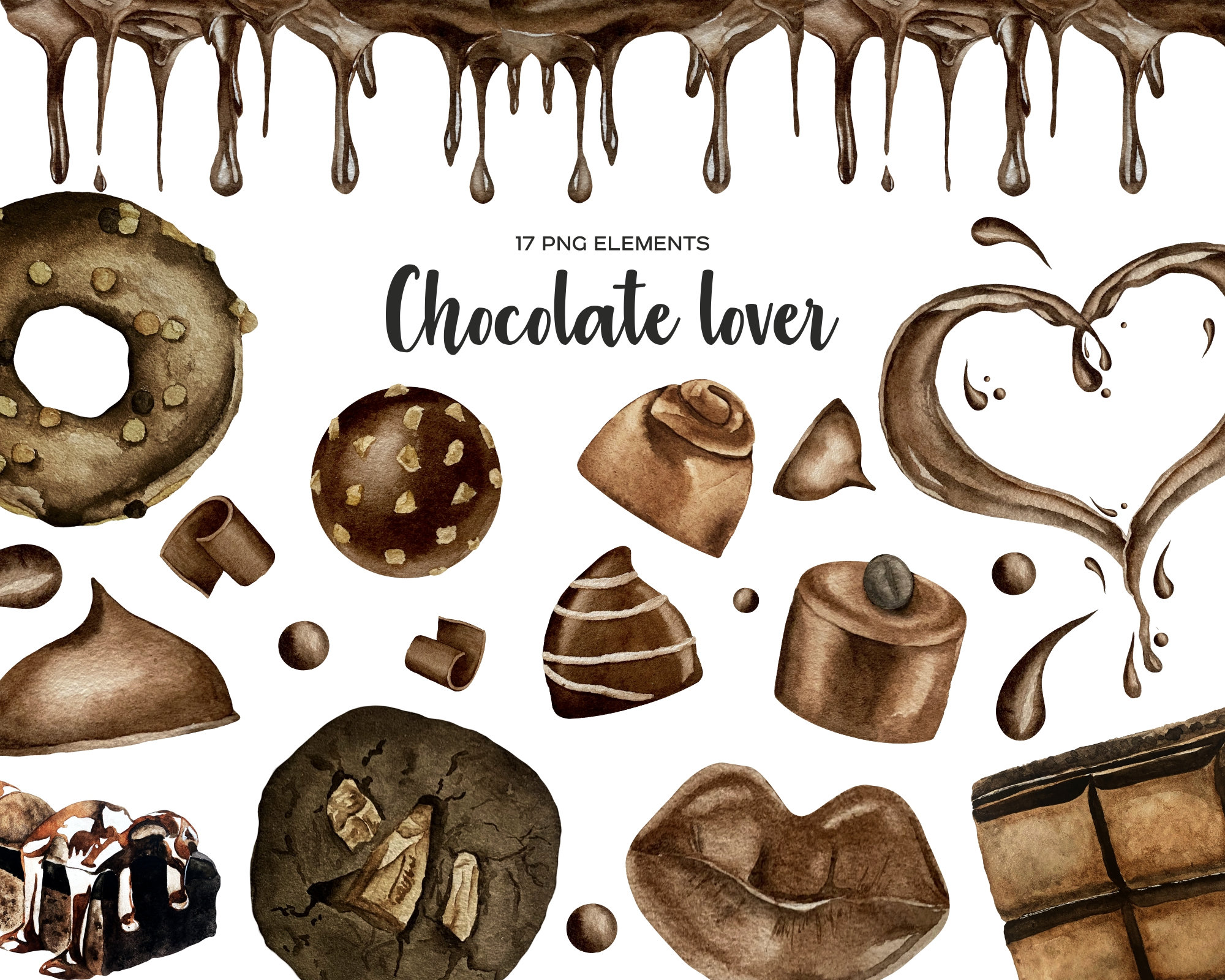 Watercolor Chocolate Clipart. Chocolate Sweet, Cake, Candy, Drop Clip ...