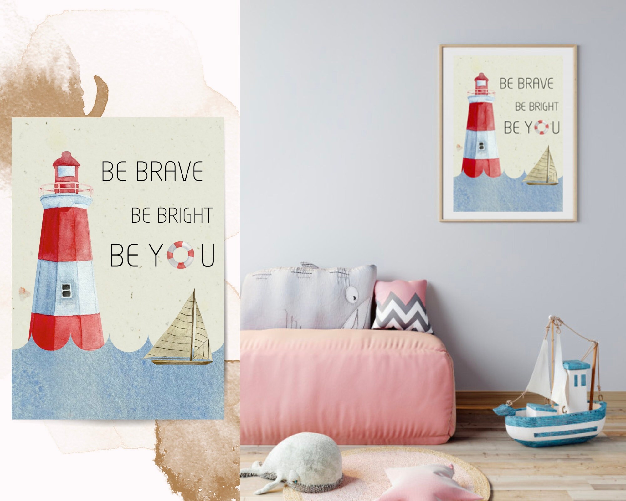 Watercolor Nautical Clipart. Marine Elements Clip Art Lighthouse ...