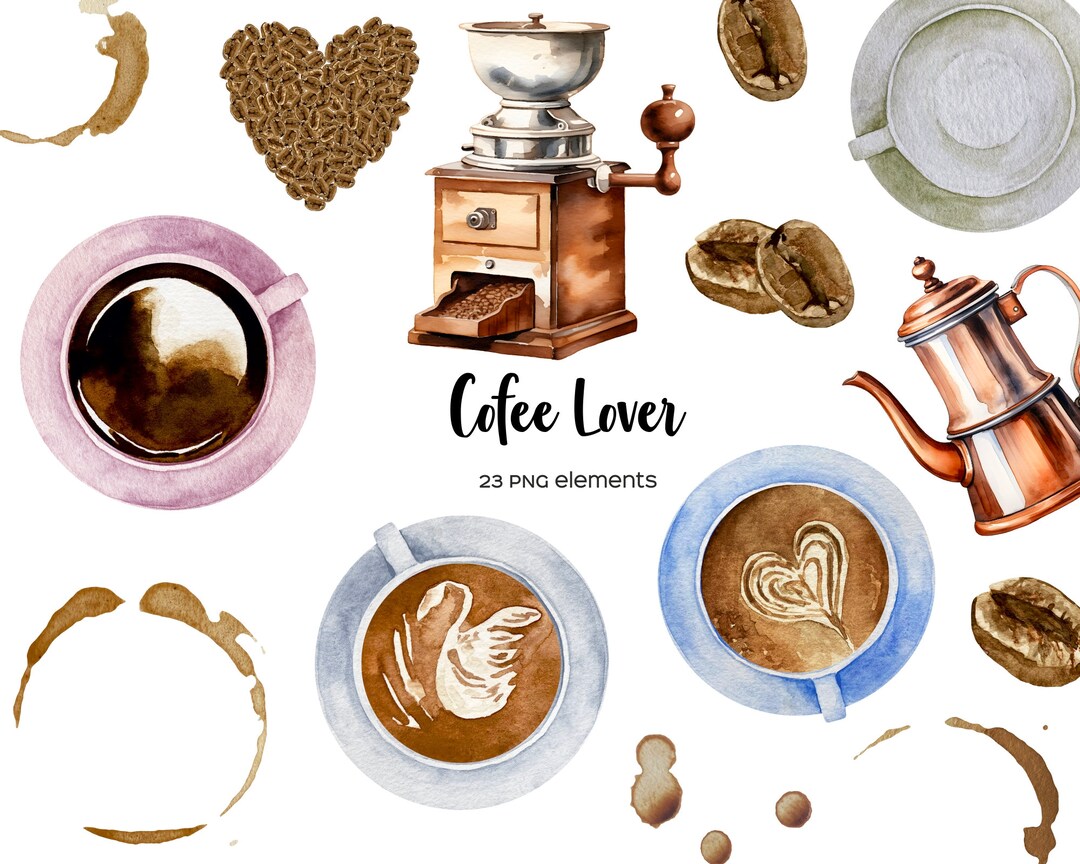 Watercolor Coffee Clipart. Coffee Lover Clip Art. Watercolor Coffee Cup ...