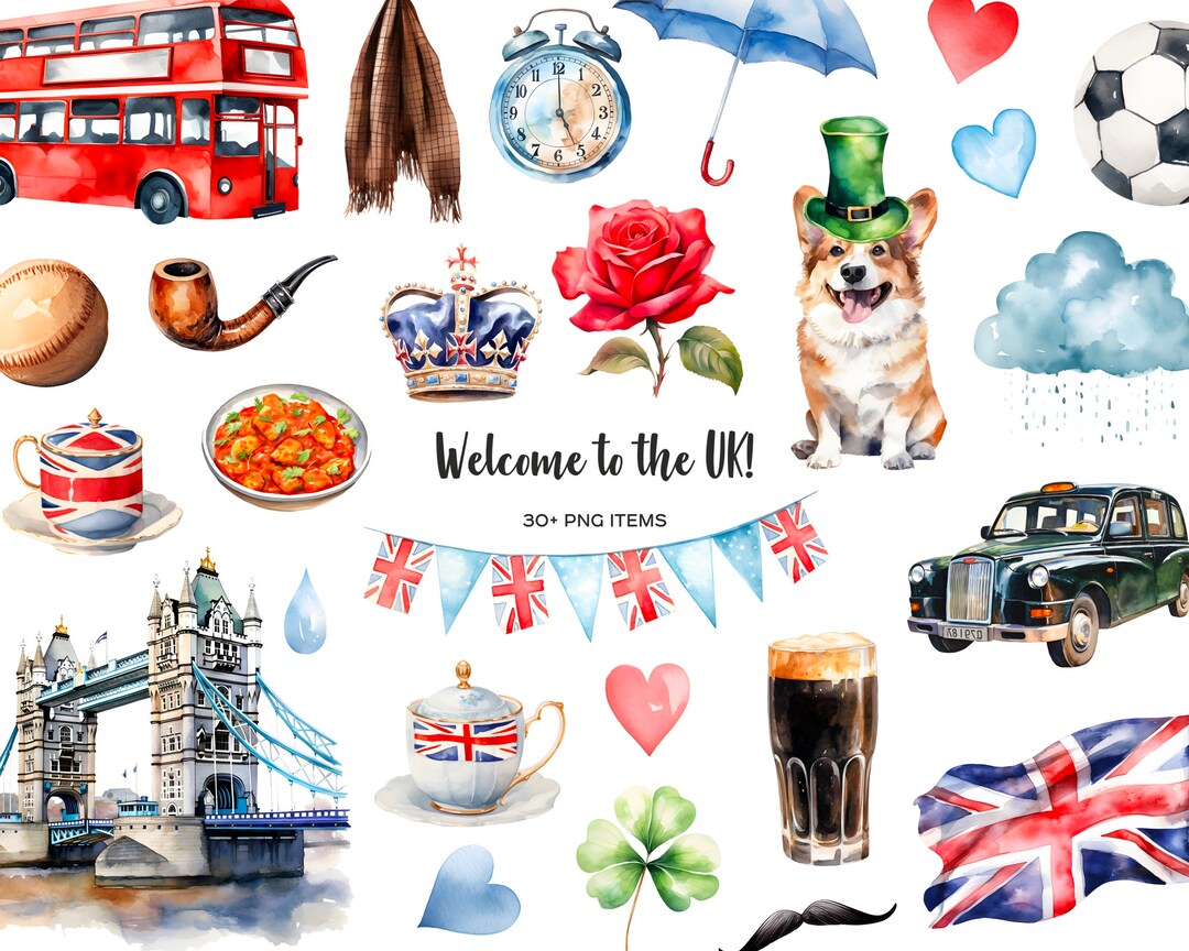 Watercolor UK Clipart. London Clipart. Watercolor England Clip Art ...
