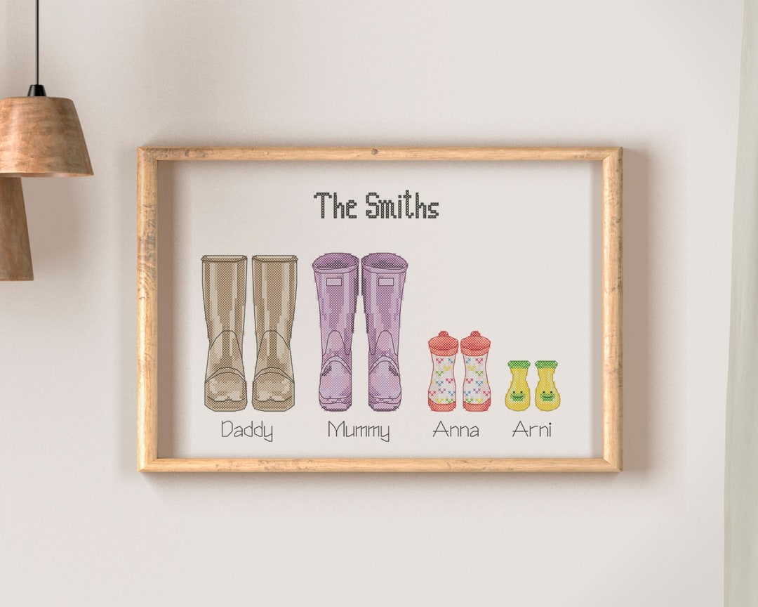 Family Welly Boots Cross Stitch Pattern: Personalized Embroidery (PDF ...