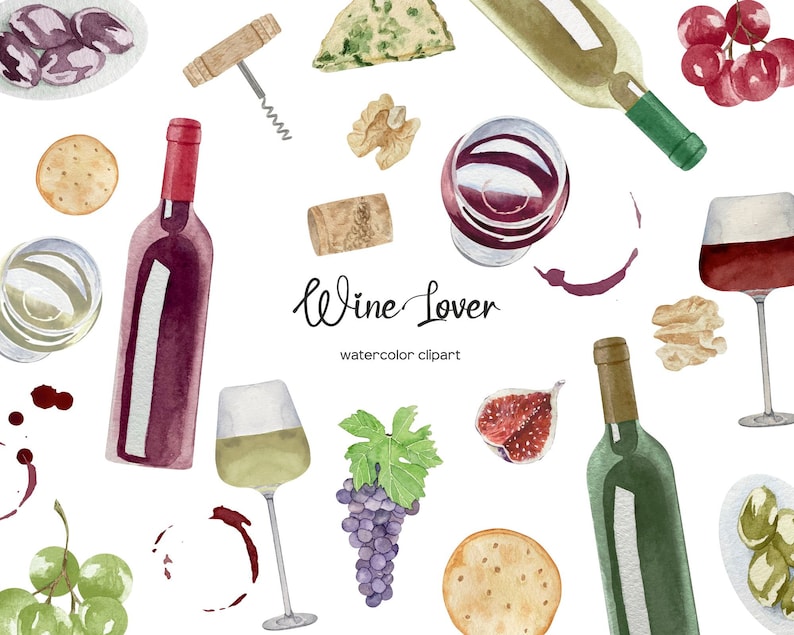 Watercolor Wine Clipart. Red and White Wine Illustration. Wine - Etsy
