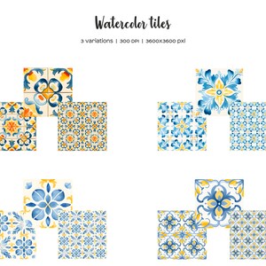 Watercolor Tiles Clipart. Yellow and Blue Tiles Clip Art. Set of Spain ...
