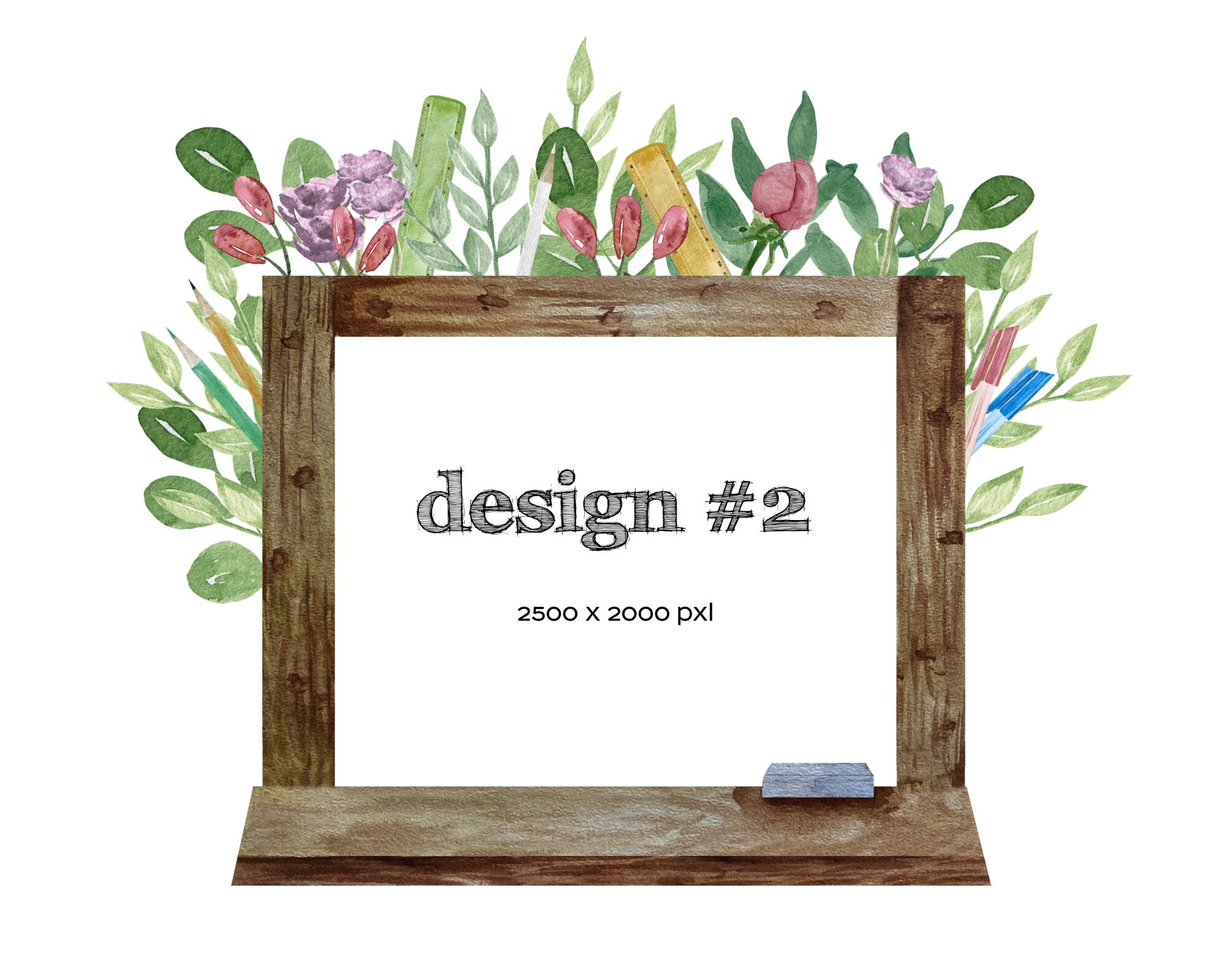Watercolor Floral Chalkboard Clipart: School Blackboard Designs (PNG ...