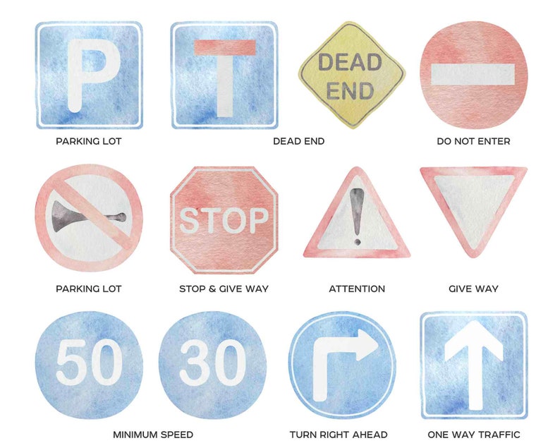 Watercolor Road Sign Clipart. Traffic Signs Clip Art. Bundle 32 Common ...