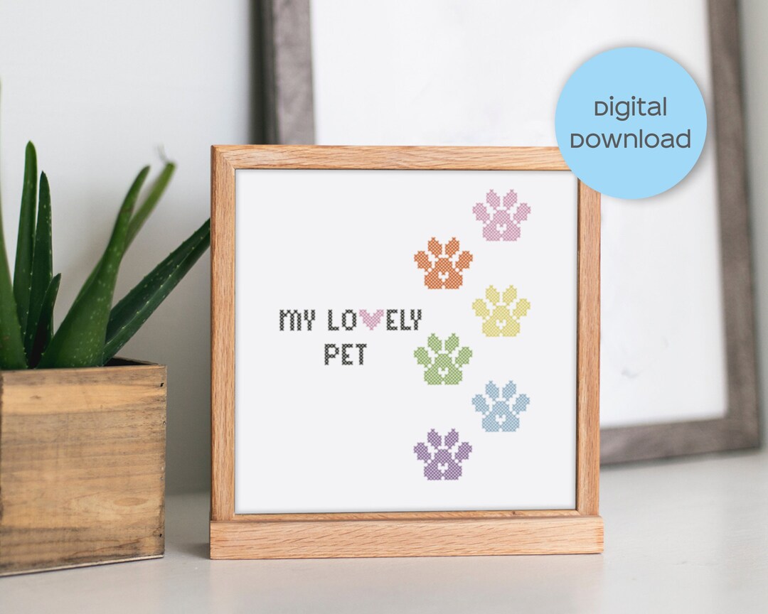 Colorful Paw Footprint Cross Stitch Pattern PDF. Paw Dog Embroidery ...