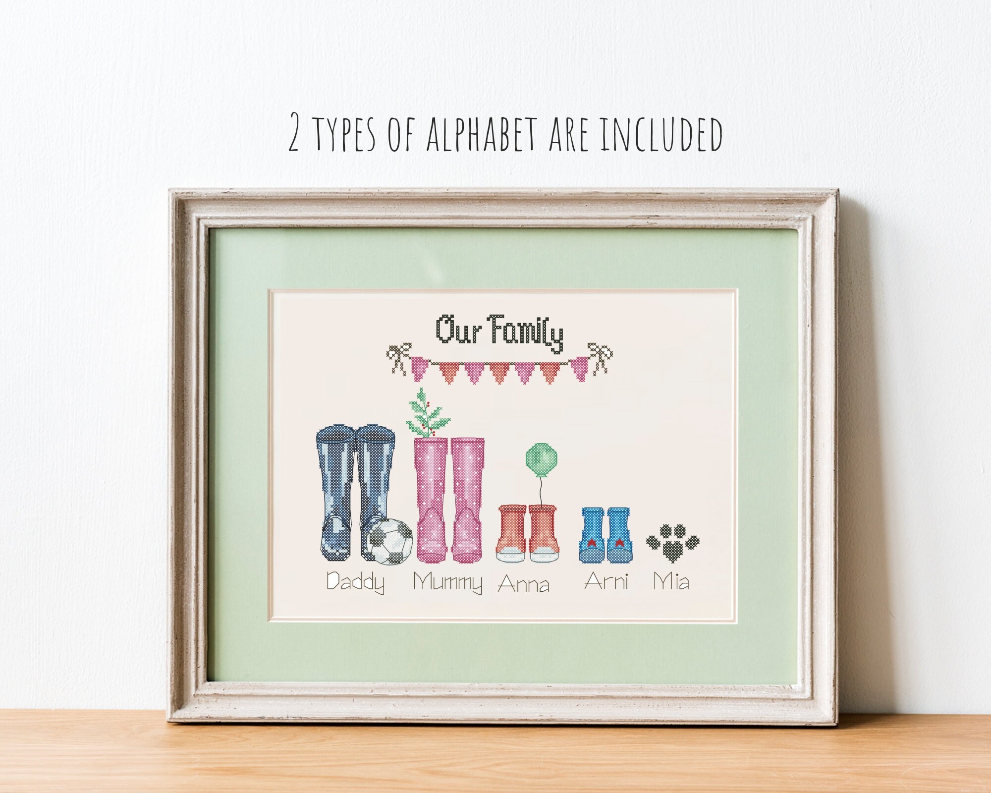 Family Print Cross Stitch Pattern PDF. Watercolor Personalized - Etsy