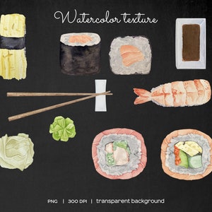 Watercolor Sushi Clipart: Japanese Food Illustrations (30 PNG) - Etsy