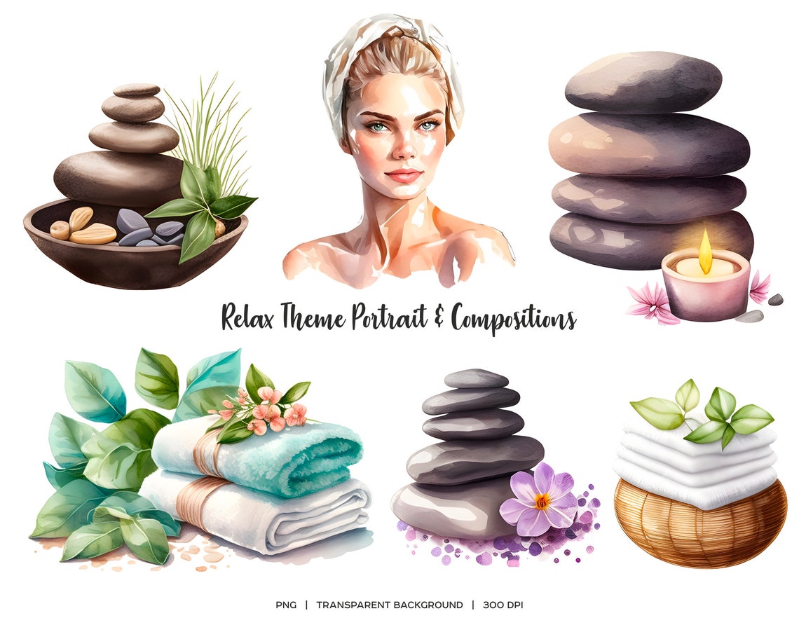 Watercolor Spa Clipart. Relax Clip Art. Spa Time, Massage PNG. Wellness ...