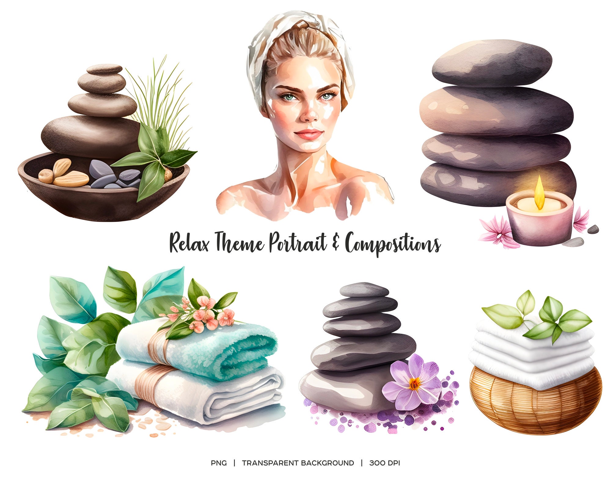 Watercolor Spa Clipart. Relax Clip Art. Spa Time, Massage PNG. Wellness ...