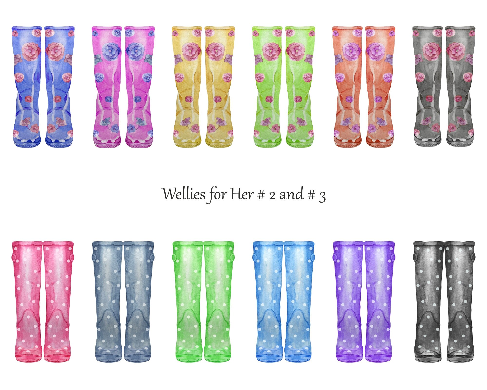 Watercolor Family Welly Boot Clipart for Personalised Family Print ...