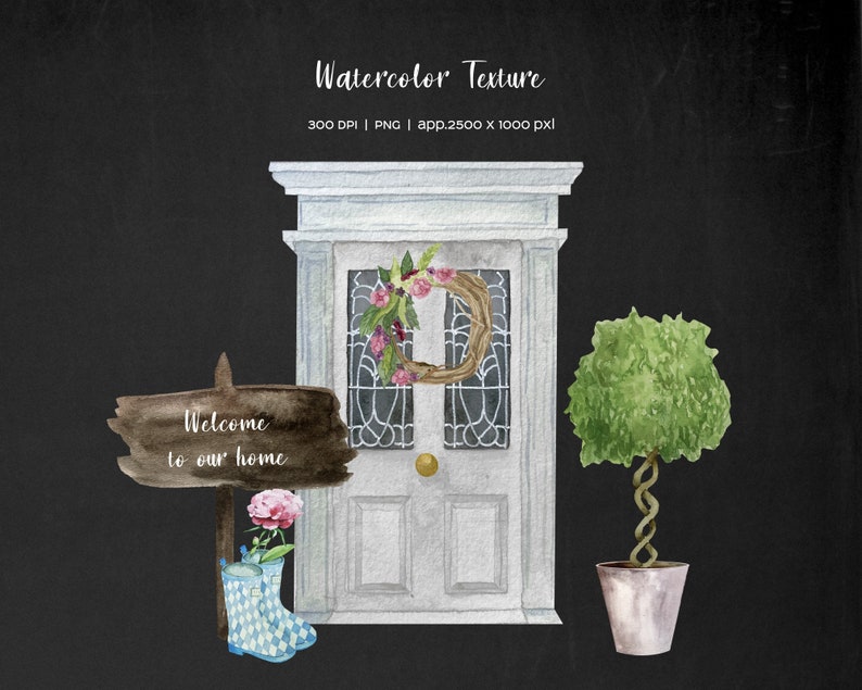 Watercolor My Front Door Clipart. Colorful Urban Front Door ...