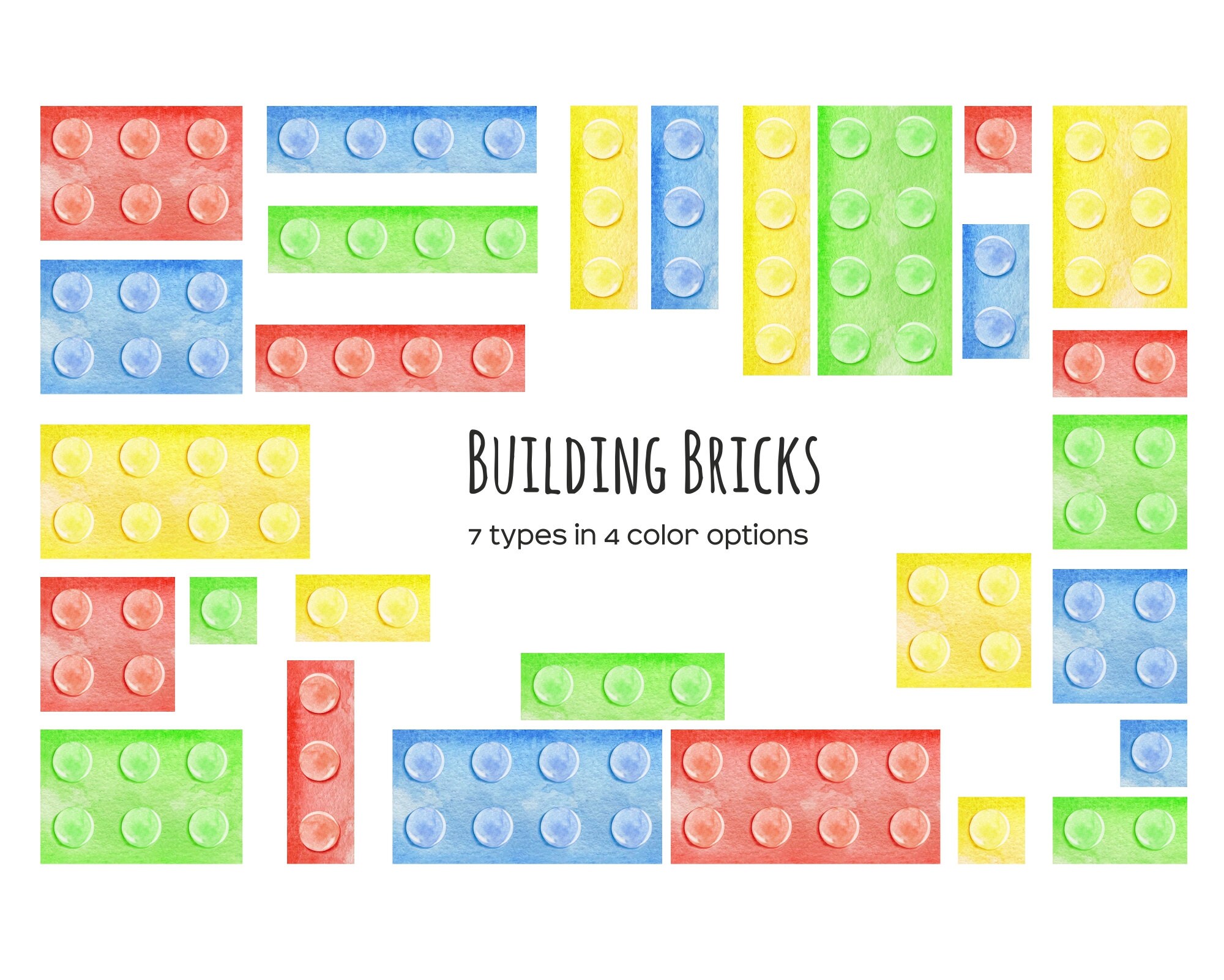 Watercolor Building Bricks Clipart. Toy Plastic Bricks Clip Art ...