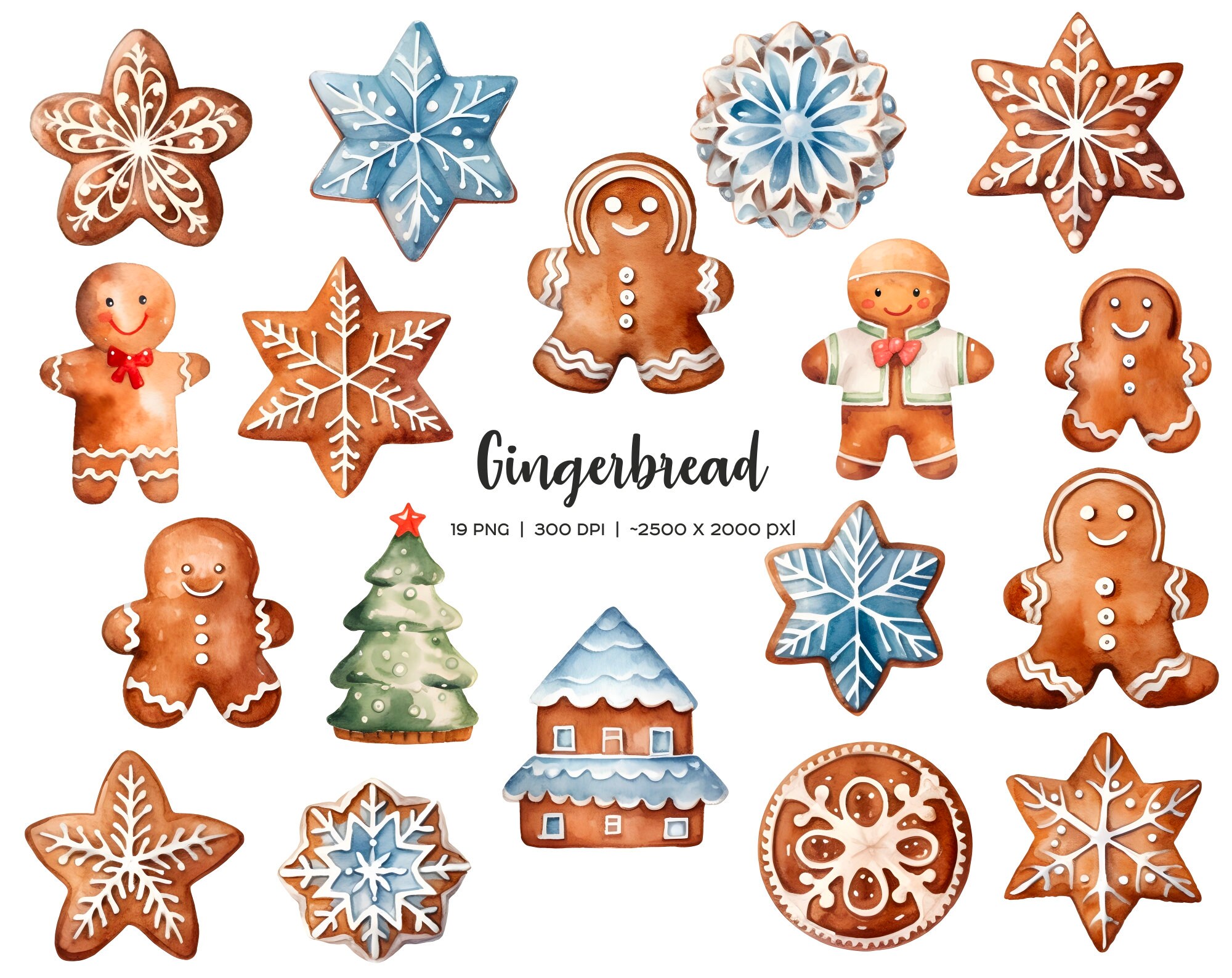 Watercolor Gingerbread Clipart: Christmas Cookies PNG (digital Download ...