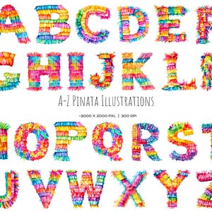 Watercolor Letters Pinata Clipart: Mexican Alphabet (PNG Digital ...