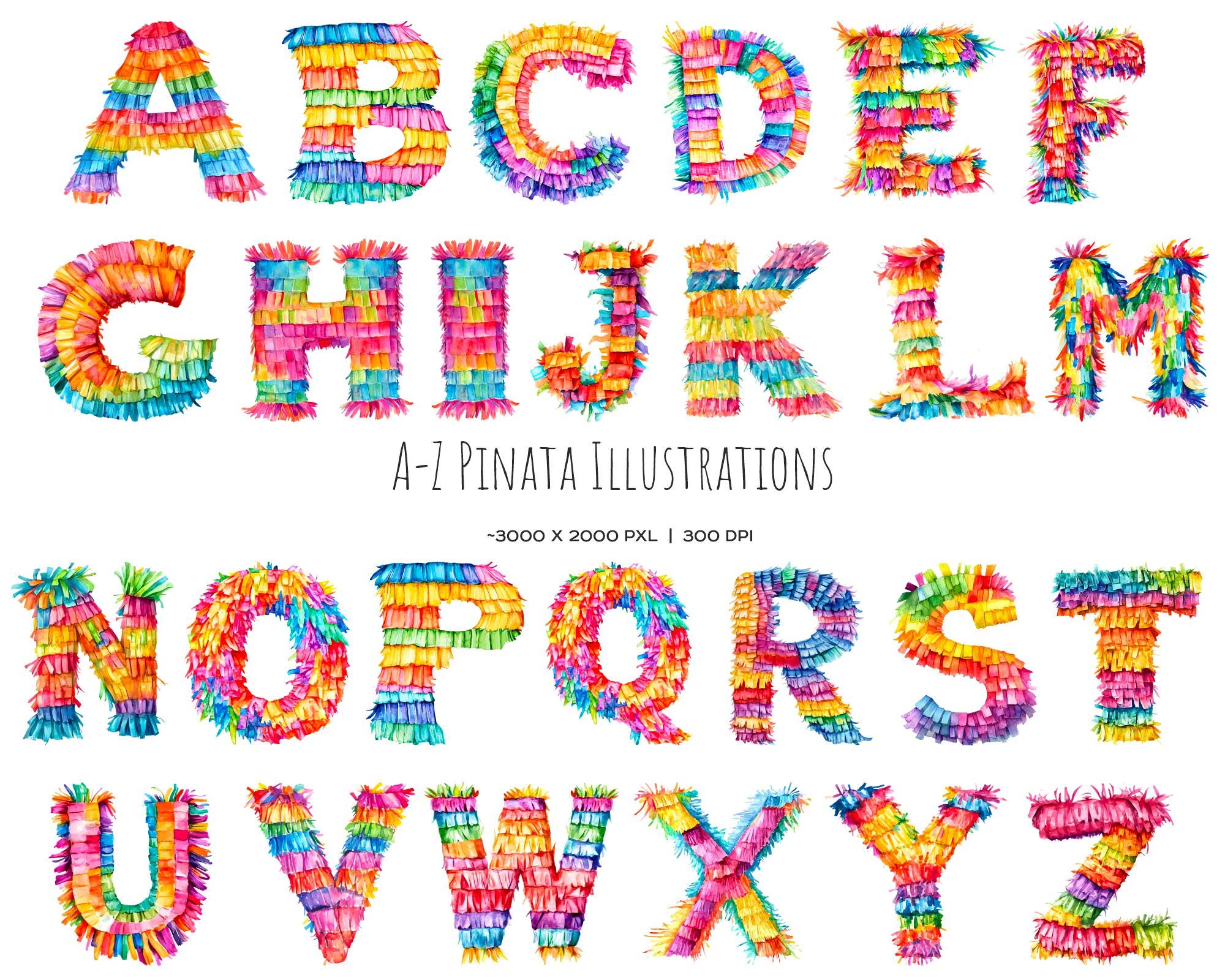 Watercolor Letters Pinata Clipart: Mexican Alphabet (PNG Digital ...