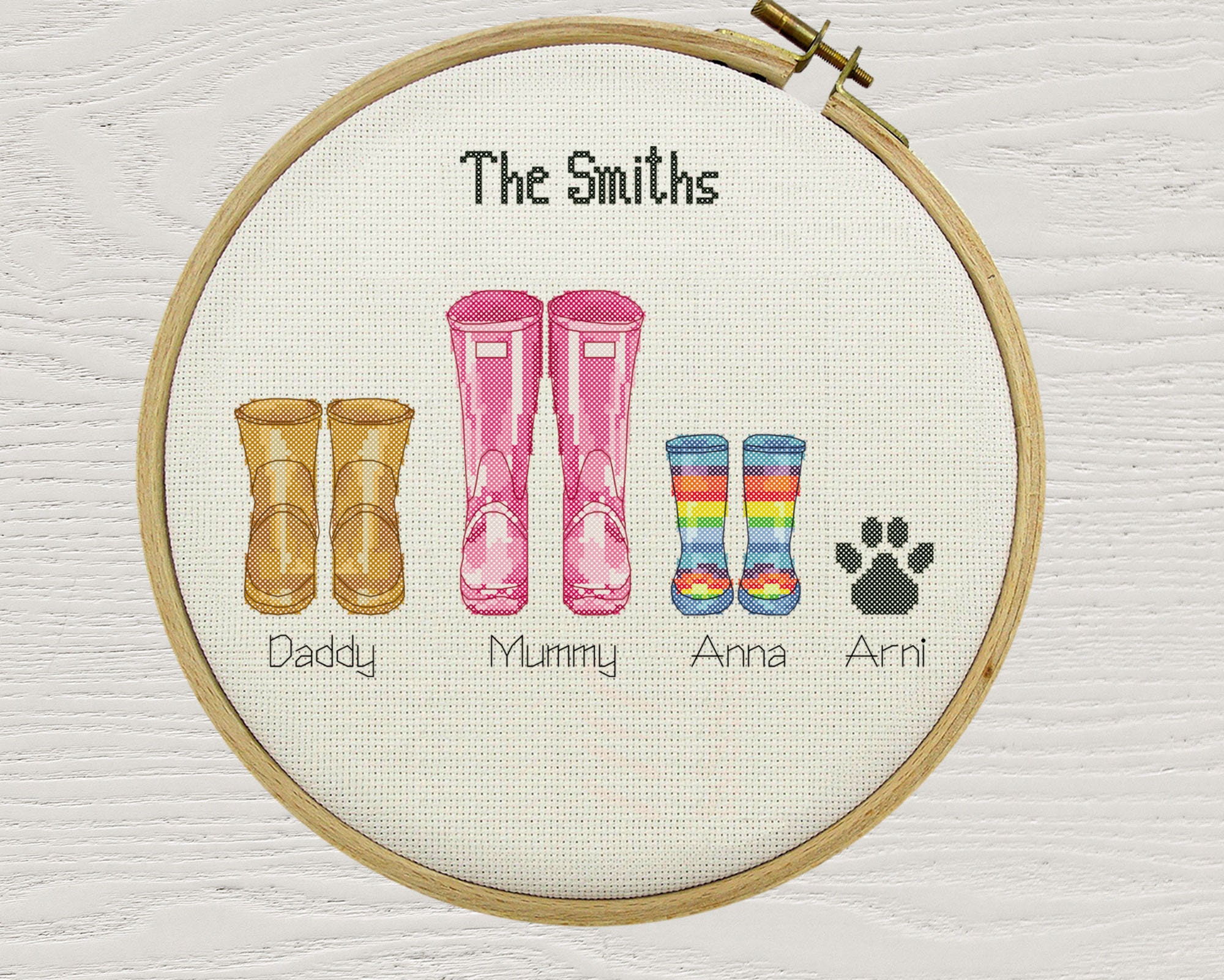 Wellies Family Portrait Cross Stitch Pattern: Personalized Embroidery ...