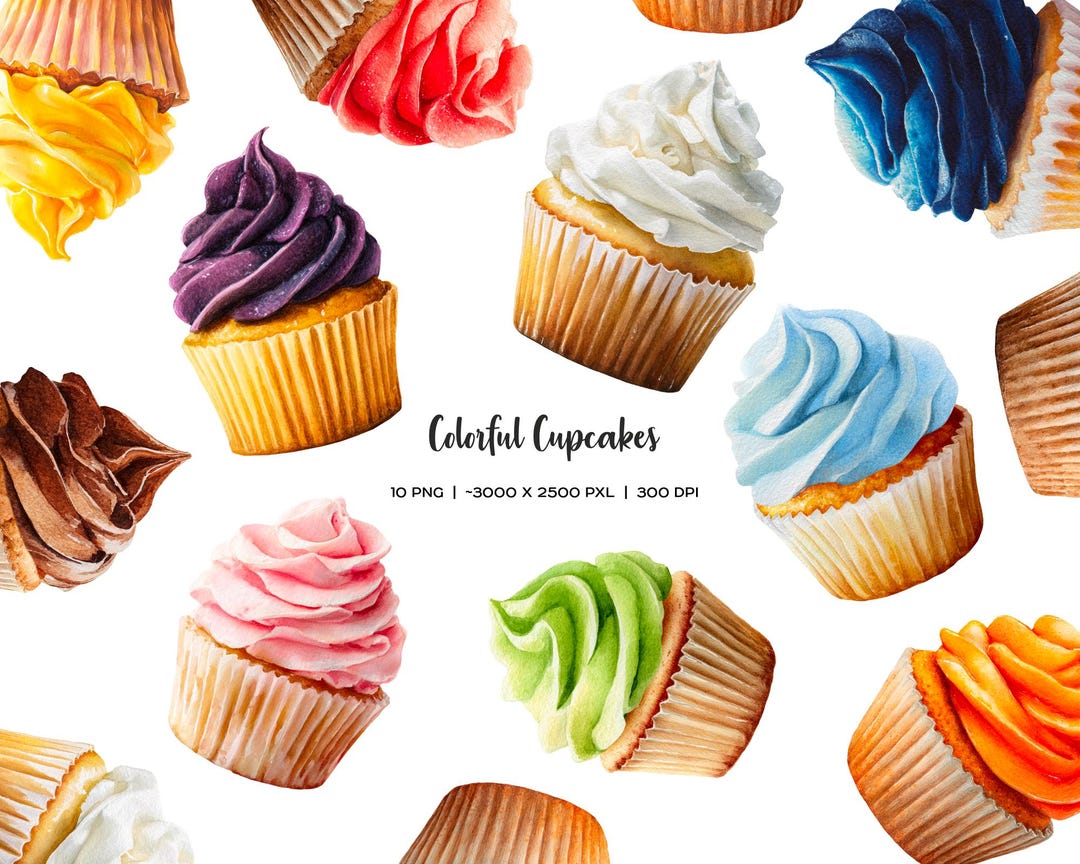 Watercolor Cupcakes Clipart: Rainbow Cake Desserts (10 PNG) - Etsy