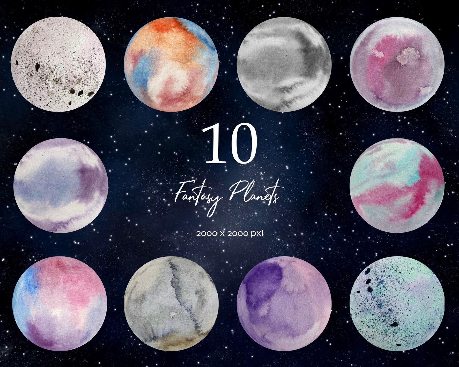 Watercolor Planets Clipart: Foil Solar System Graphics (digital ...