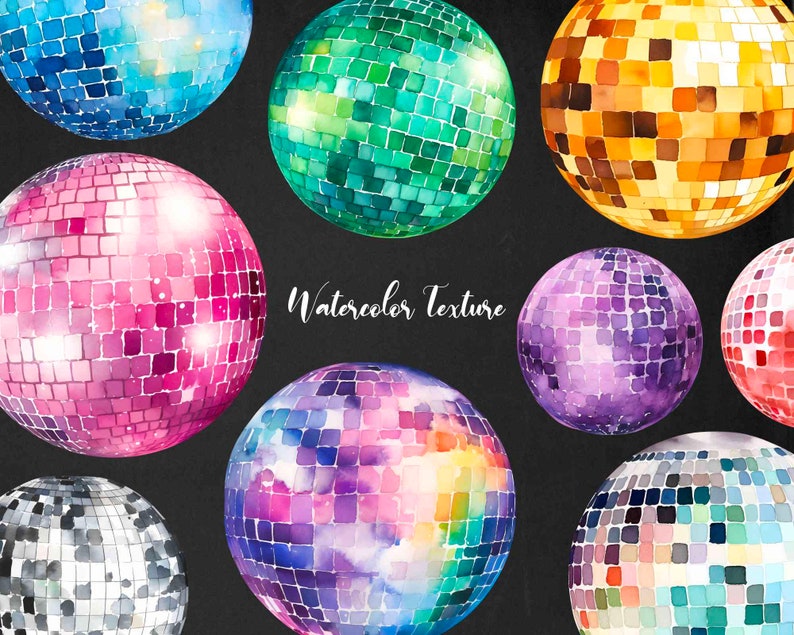 Watercolor Disco Ball Clipart: Rainbow Party PNG (10 Files) - Etsy