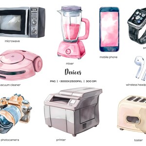 Watercolor Electronic Devices Clipart: Modern Appliances (18 PNG) - Etsy