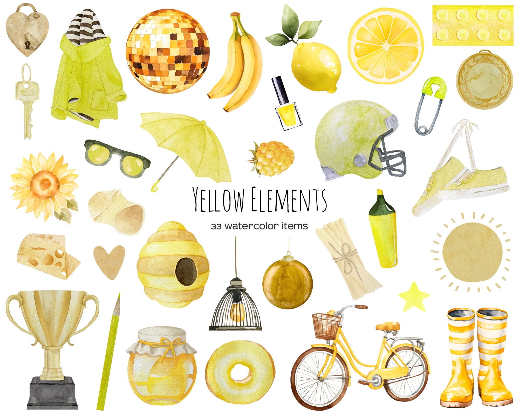 Watercolor Yellow Clipart: Educational Learning PNG, JPG (digital ...
