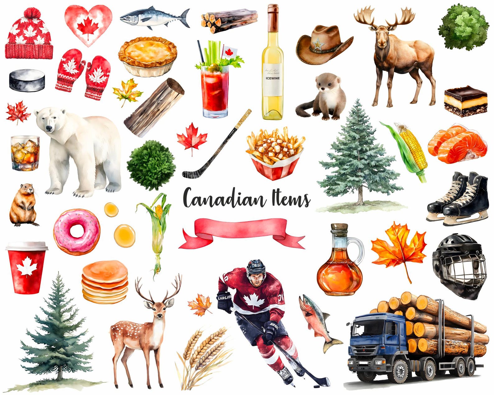 Watercolor Canada Clipart Canadian Elements and Symbols PNG ...