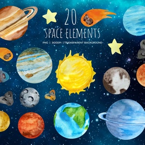 Watercolor Space Planets Clipart. Solar System Download. Outer Space ...
