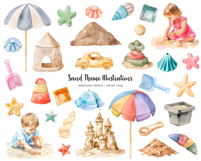 Watercolor Sand Games Clipart: Summer Beach Set (31 PNG) - Etsy