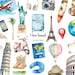 Watercolor World Landmarks Clipart: Travel Elements PNG (44 Digital ...