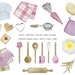 Watercolor Baking Supplies Clipart. Pink Kitchen Utensils PNG ...