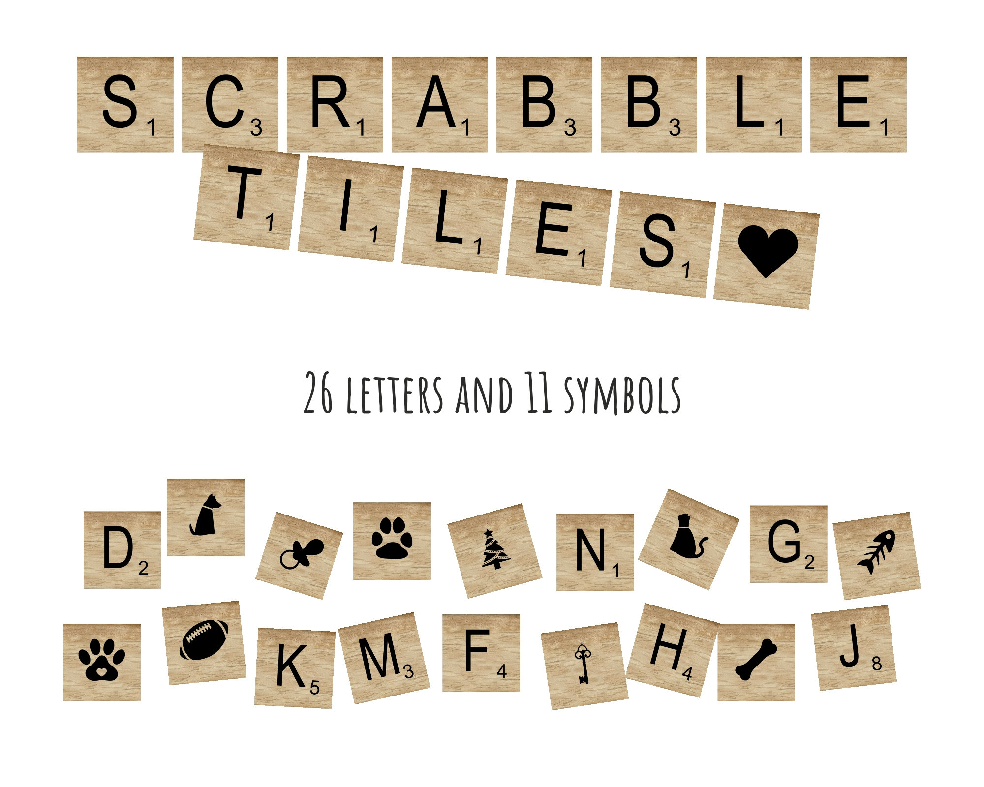 Watercolor Scrabble Tiles Clipart. Wood Scrabble Letters Set. Printable ...