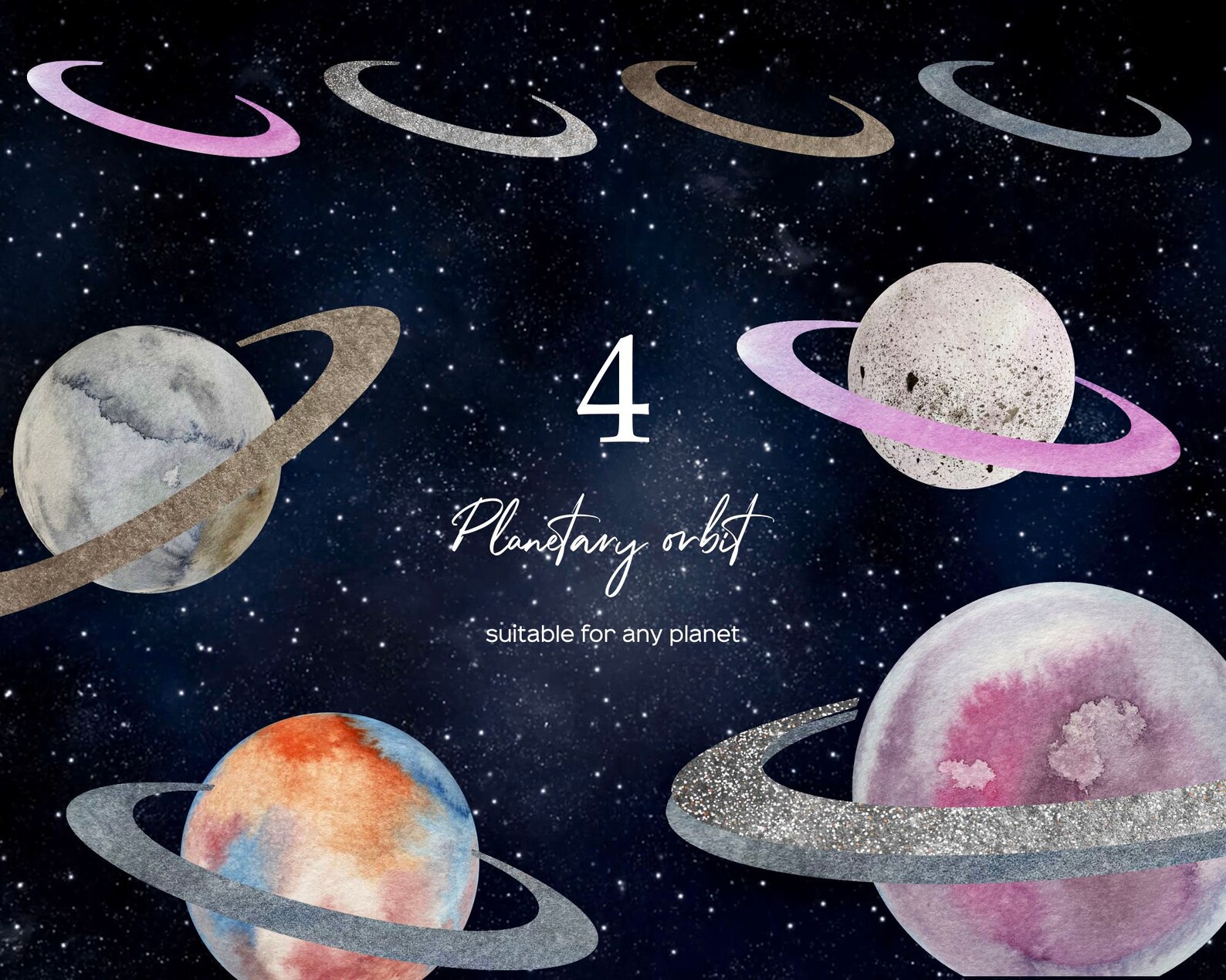Watercolor Planets Clipart: Foil Solar System Graphics (digital ...