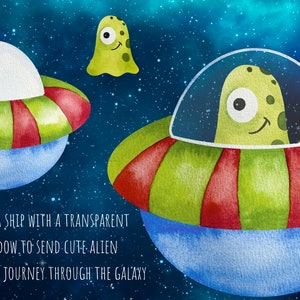Watercolor Alients Clipart. Outer Space Clipart. Spaceship and Rocket ...