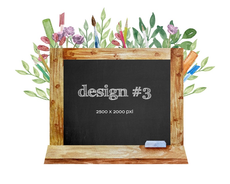 Watercolor Floral Chalkboard Clipart. School Blackboard Clipart. Back ...