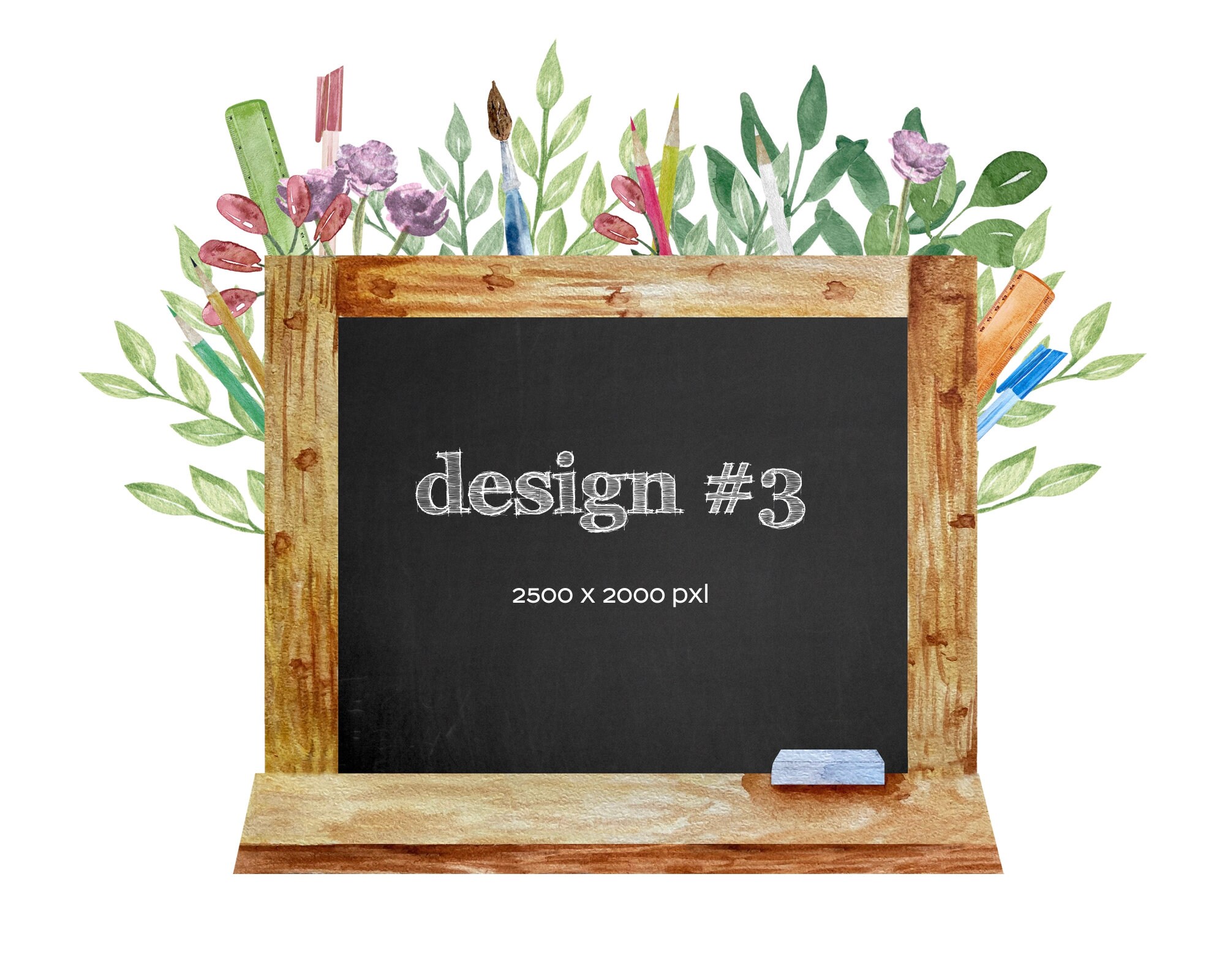 Watercolor Floral Chalkboard Clipart: School Blackboard Designs (PNG ...
