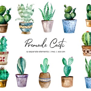 Watercolor Cactus Clipart: Potted Succulents PNG (digital Download) - Etsy
