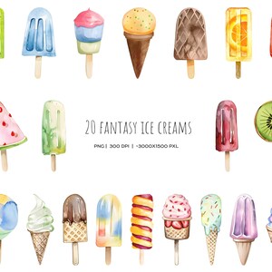Watercolor Ice Cream Clipart: Summer Food PNG Bundle (20 Items) - Etsy