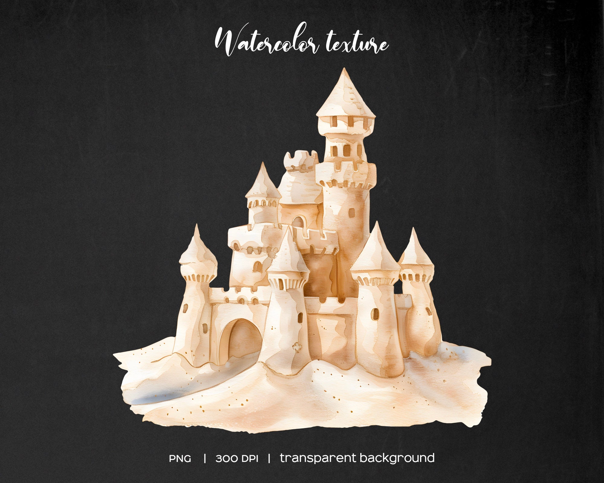 Watercolor Sand Castle Clipart. Tender Summer Beige Sandcastle 8 PNG ...