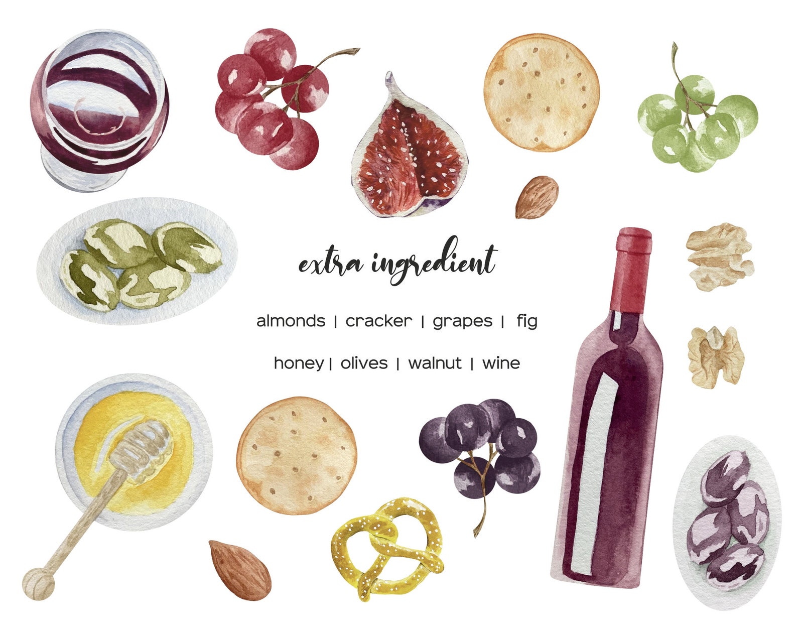 Watercolor Cheese Clipart, Wine and Cheese Illustration, Cheese Plate ...
